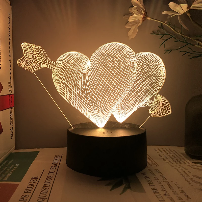 Love Heart Type 3d Led Lamp For Bedroom Room Valentine's Day Night ...