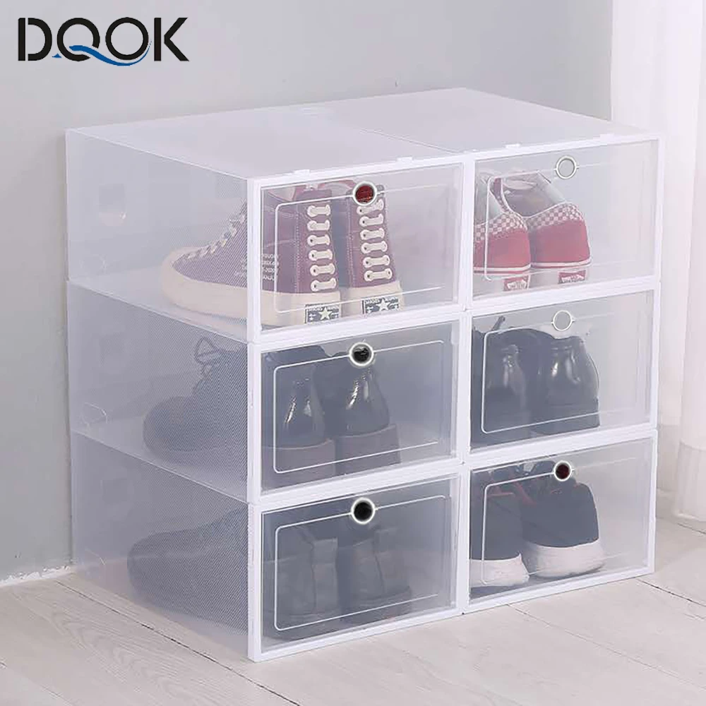 6 Pack Transparent Shoe Box Shoes Organizers Thickened Foldable ...