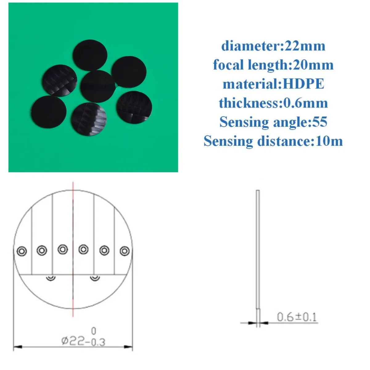 D22F20-High-Sensitive-Round-HDPE-Fresnel-Lens-Black-PIR-Lenses-10m ...