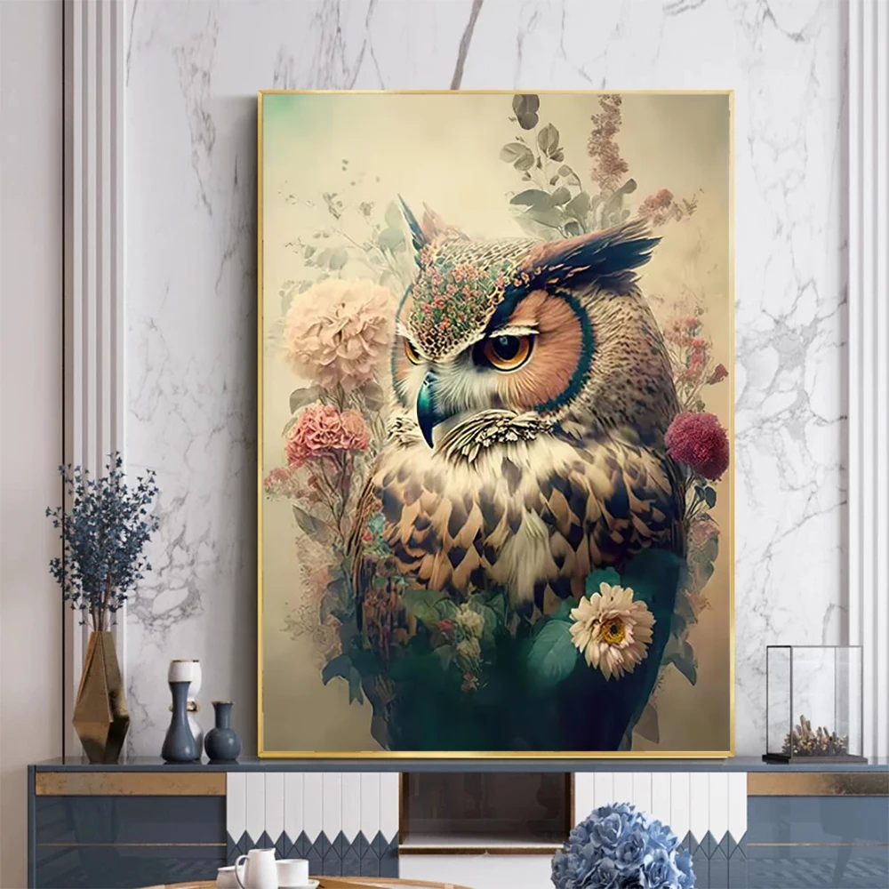 Cute-Animals-Posters-and-Prints-Flower-Owl-Canvas-Paintings-Vintage ...