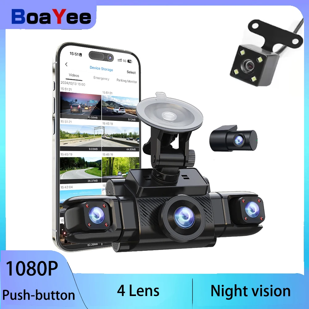 4lens 1080P Dashcam 360° Front/Rear/Left/Right Cameras WiFi GPS Night ...