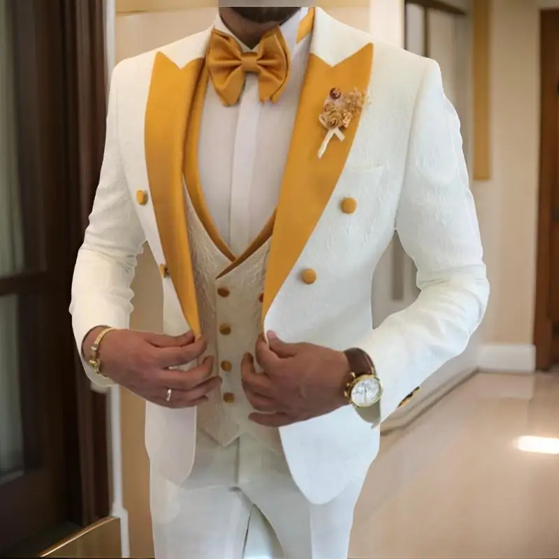 Floral Wedding Suits for Men Double Breasted Jacket with Vest Pants 3 ...
