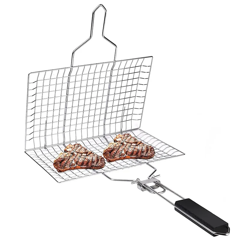 Stainless-Steel-Portable-Barbecue-Net-Basket-With-Removable-Handle-For ...