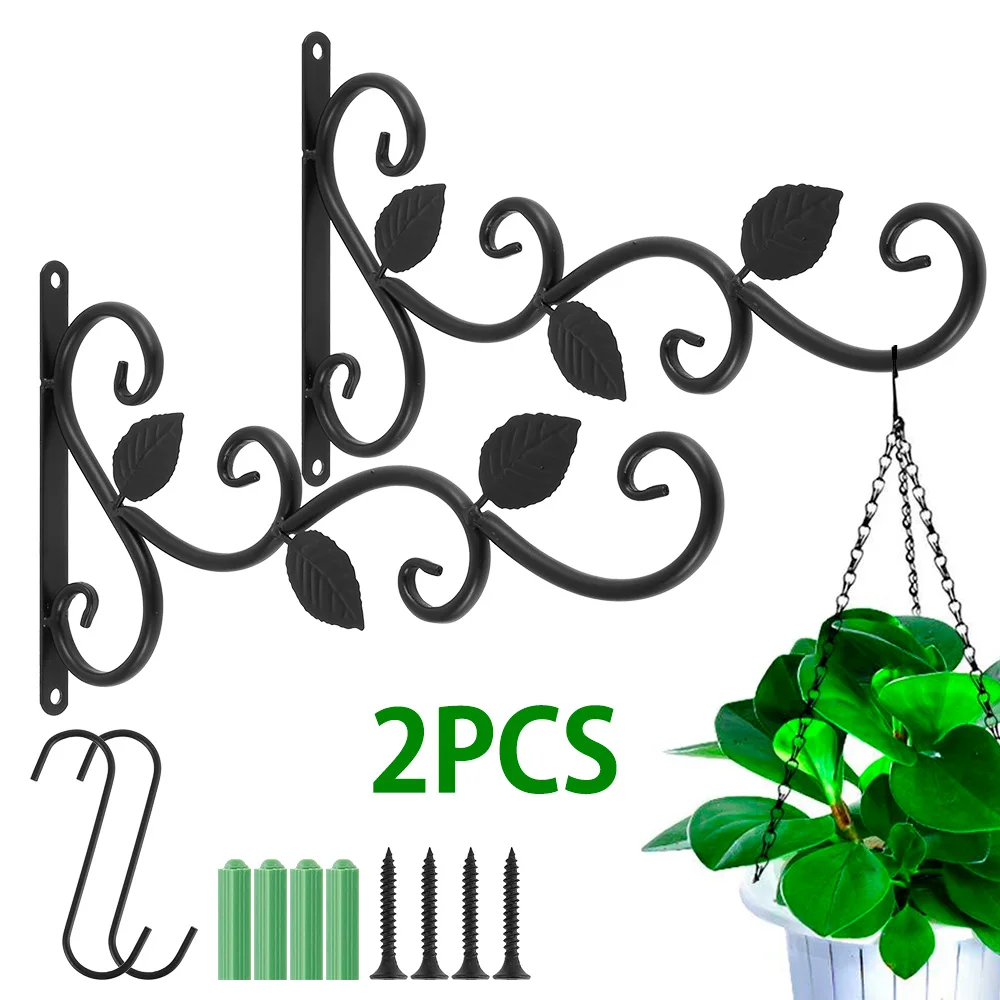 2PCS Metal Hanging Basket Hook Lawn Flower Pots Wall Decoration Plant Brackets Outdoor Plant ...
