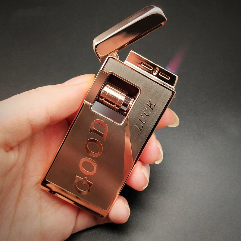 New-Metal-Windproof-Straight-Flame-Lighter-Roller-Side-Slip-Electronic ...