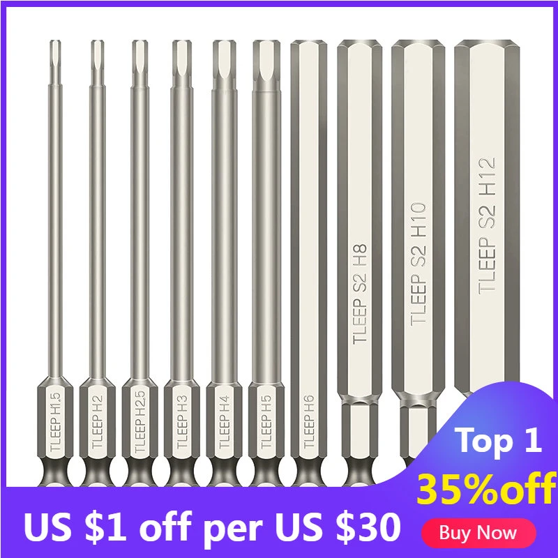 50mm/100mm Length Hex Head Allen Wrench Drill Bit Set S2 Steel Metric ...