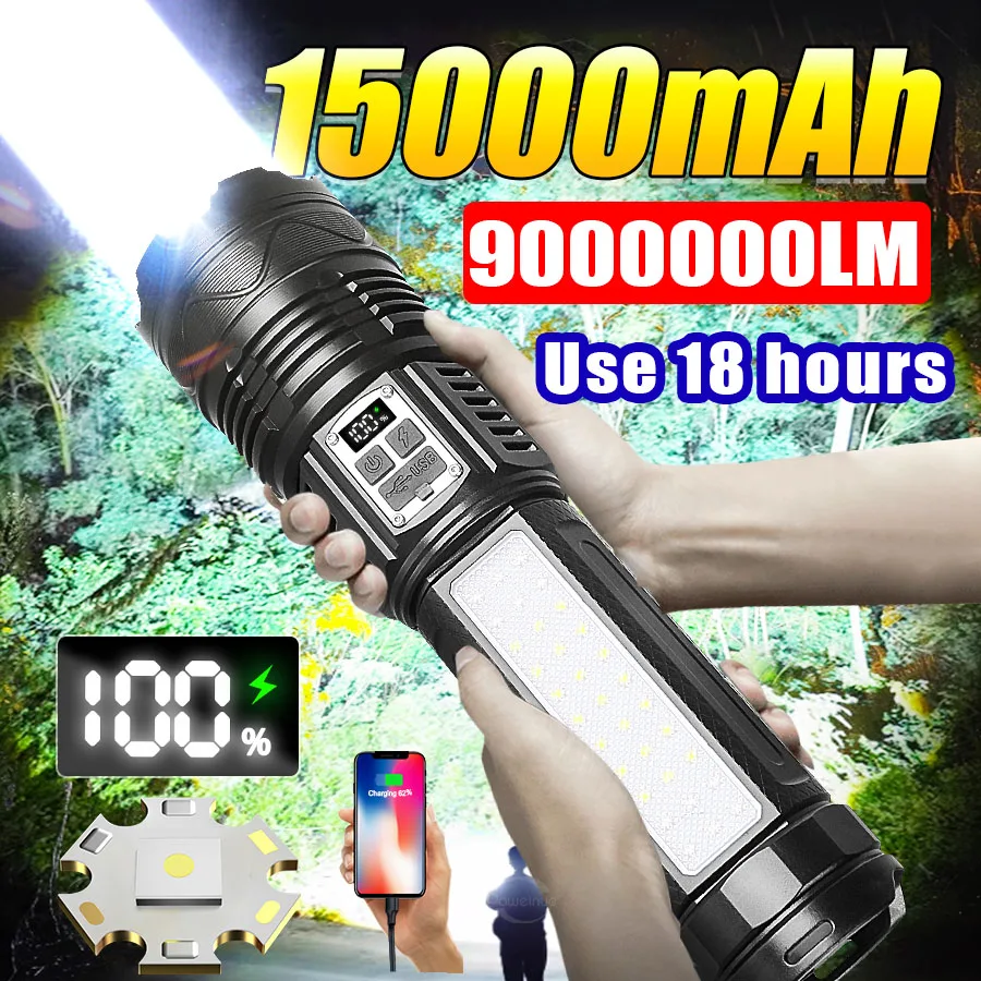 9000000LM Most Powerful LED Flashlight 15000mAh Rechargeable Type-c ...