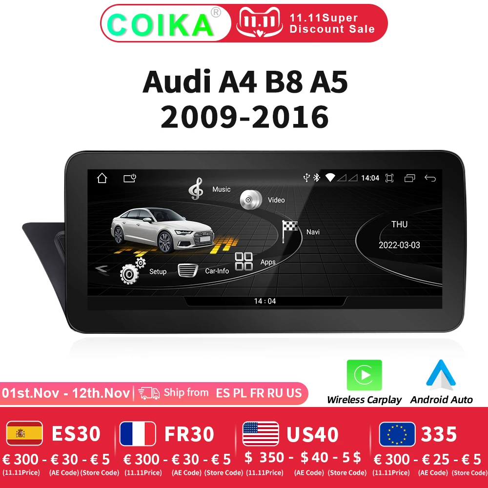 Coika Android 10 System Car Screen Player For Audi A4 B8 A5 2009-2017 ...