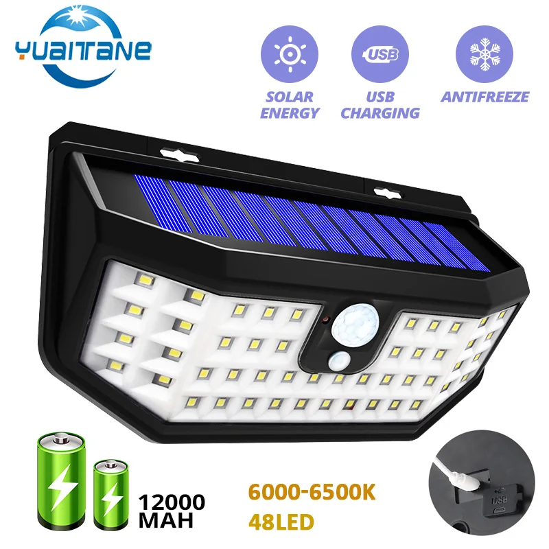 12000Mah-48LED-Solar-Light-USB-Charging-Floodlight-Outdoor-Courtyard ...