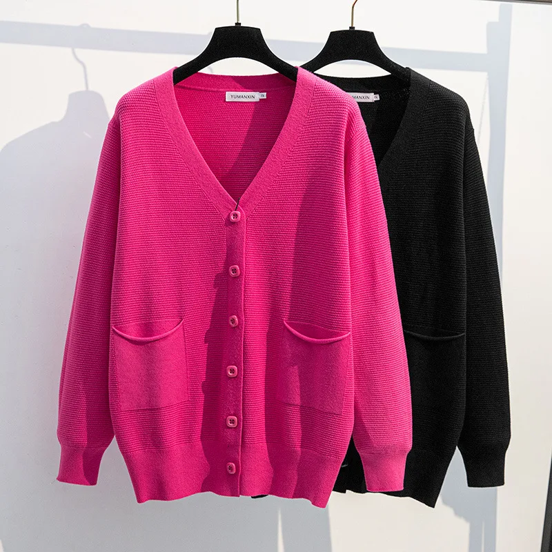 C-rdigan-holgado-con-cuello-en-V-para-mujer-abrigo-de-punto-de-talla ...