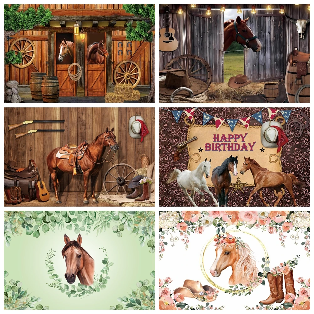 Cowboy Horse Theme Backdrop for Boys Western Cowgirl Birthday Party ...