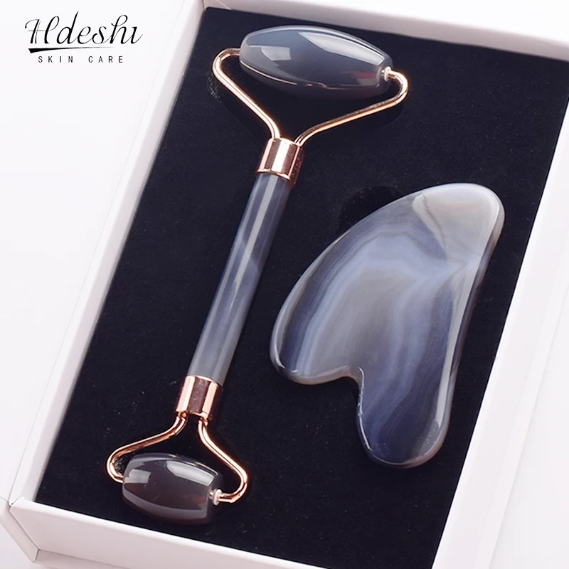 Grey agate Jade Roller Massager Gouache Scraper For Face Facial Skin ...