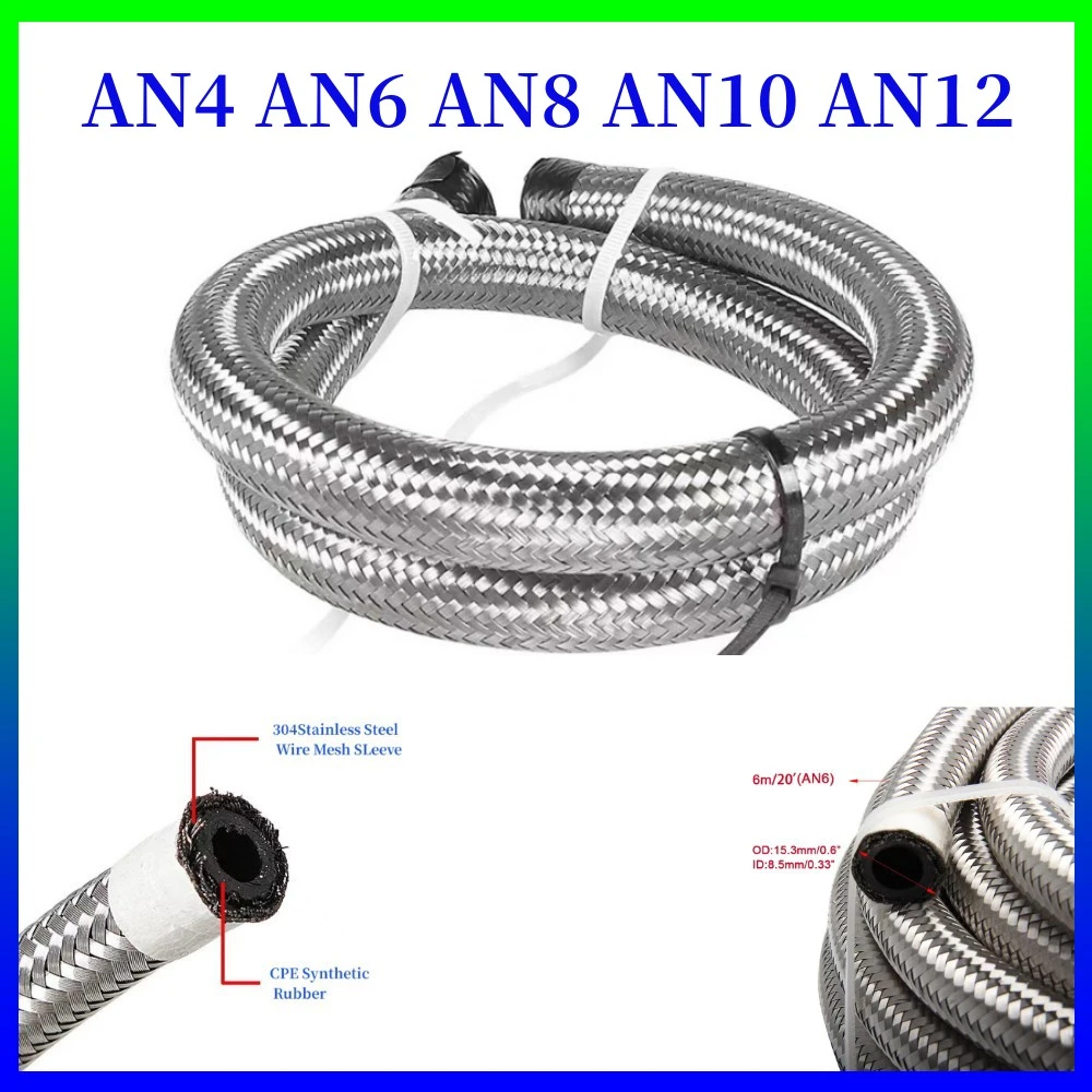 An4 An6 An8 An10 An12 An16 An20 Fuel Hose Oil Gas Cooler Hose Line Pipe Tube Nylon Stainless ...
