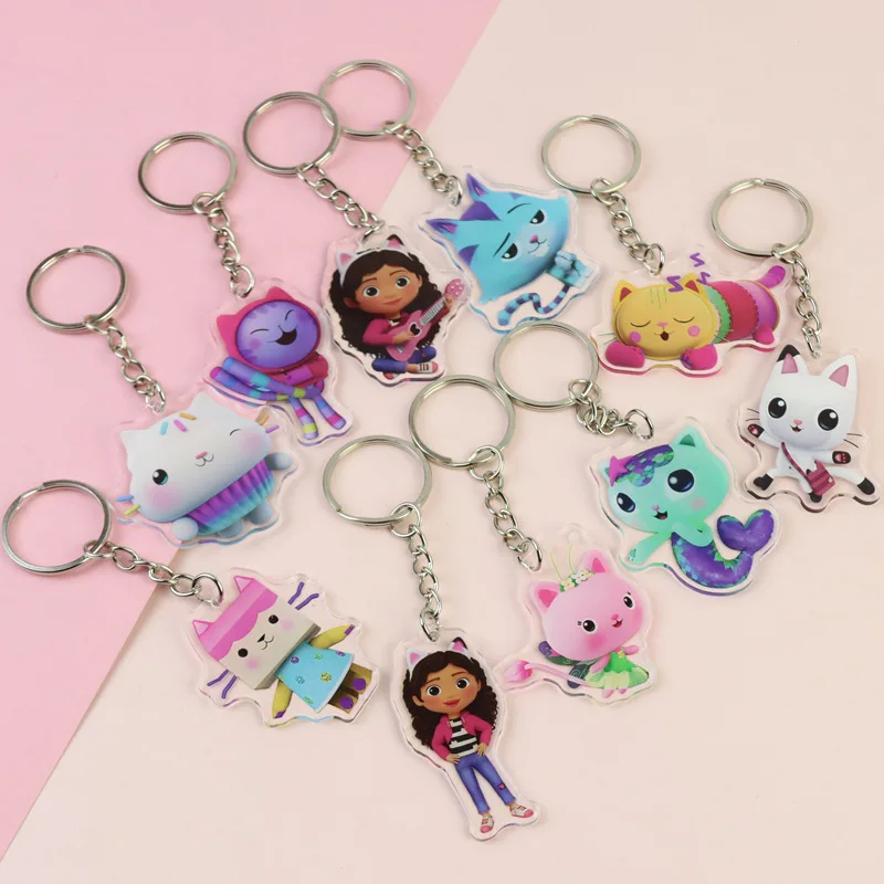 Gabby-Dollhouses-Keychain-Cute-Girl-Acrylic-Keyring-Pendant-Kids-Kawaii ...