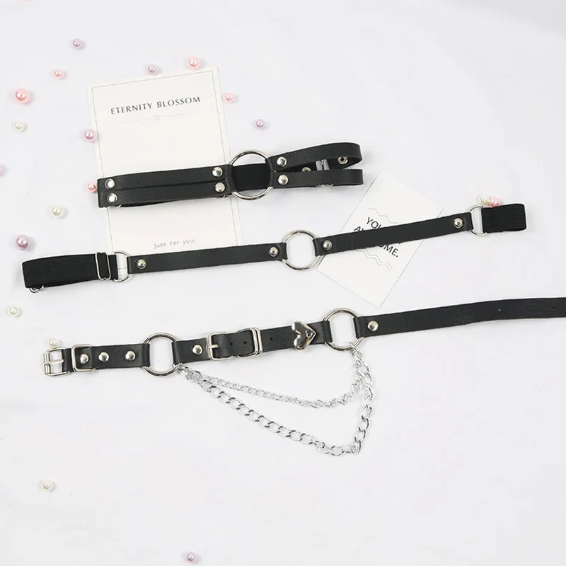 Women-Gothic-Waist-Belt-Faux-Leather-Straps-Chain-Punk-Choker-Leg-Ring ...