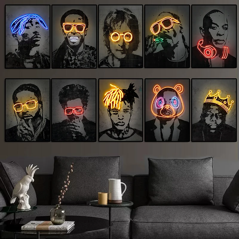 No-LED-Neon-Design-Graffiti-Art-Singer-Star-Portrait-Posters-Canvas ...