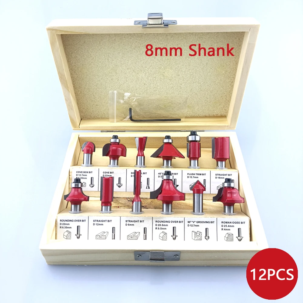 12Pcs 8mm Shank Router Bit Set Wood Milling Cutter Wood Cutters ...
