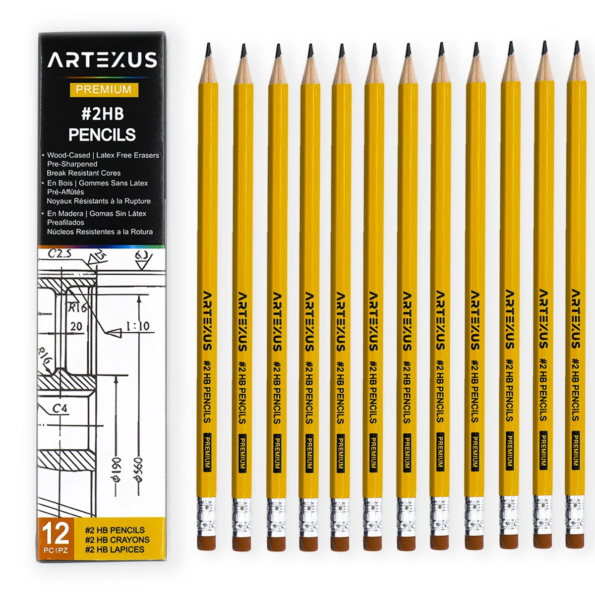 ARTEXUS-Pencils-2-HB-Pack-of-12-Wood-Cased-Graphite-Pencils-in-Bulk-pre ...