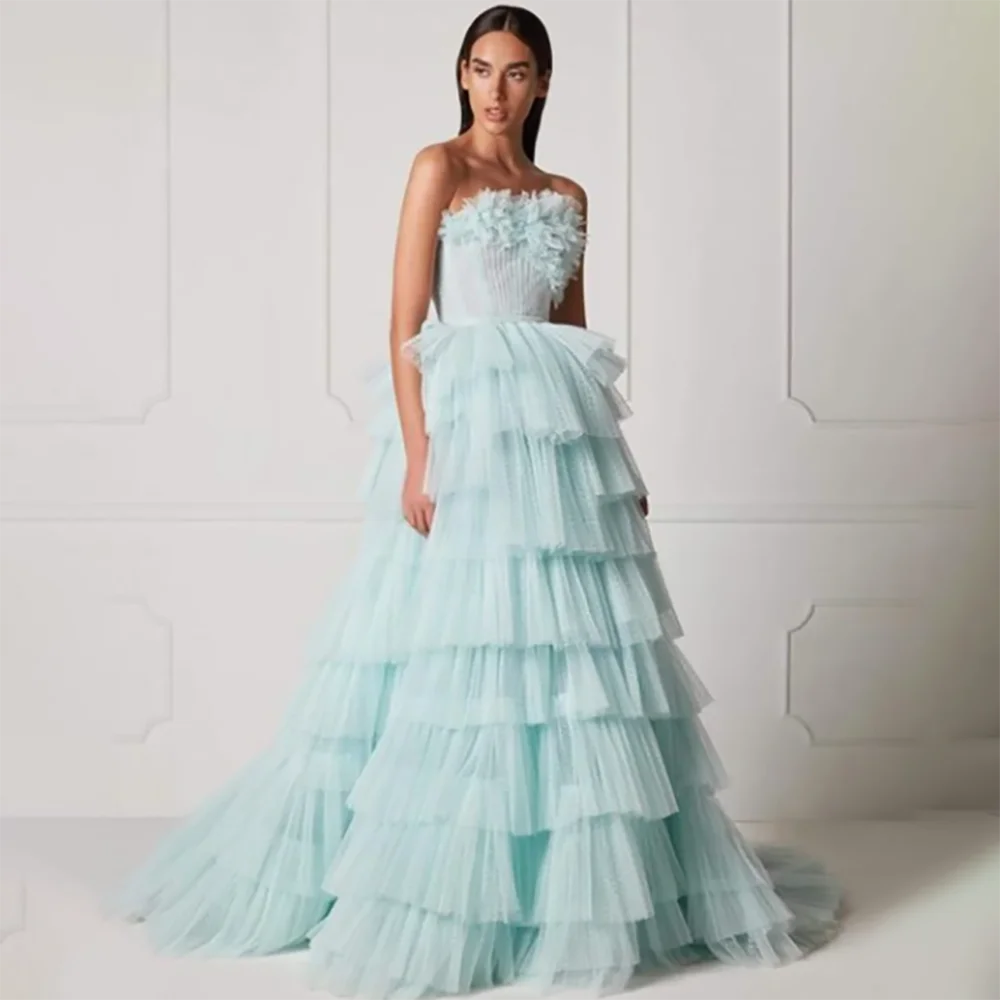 Luxury-Baby-Blue-Multilayer-Evening-Dress-Handmade-Strapless-Party ...