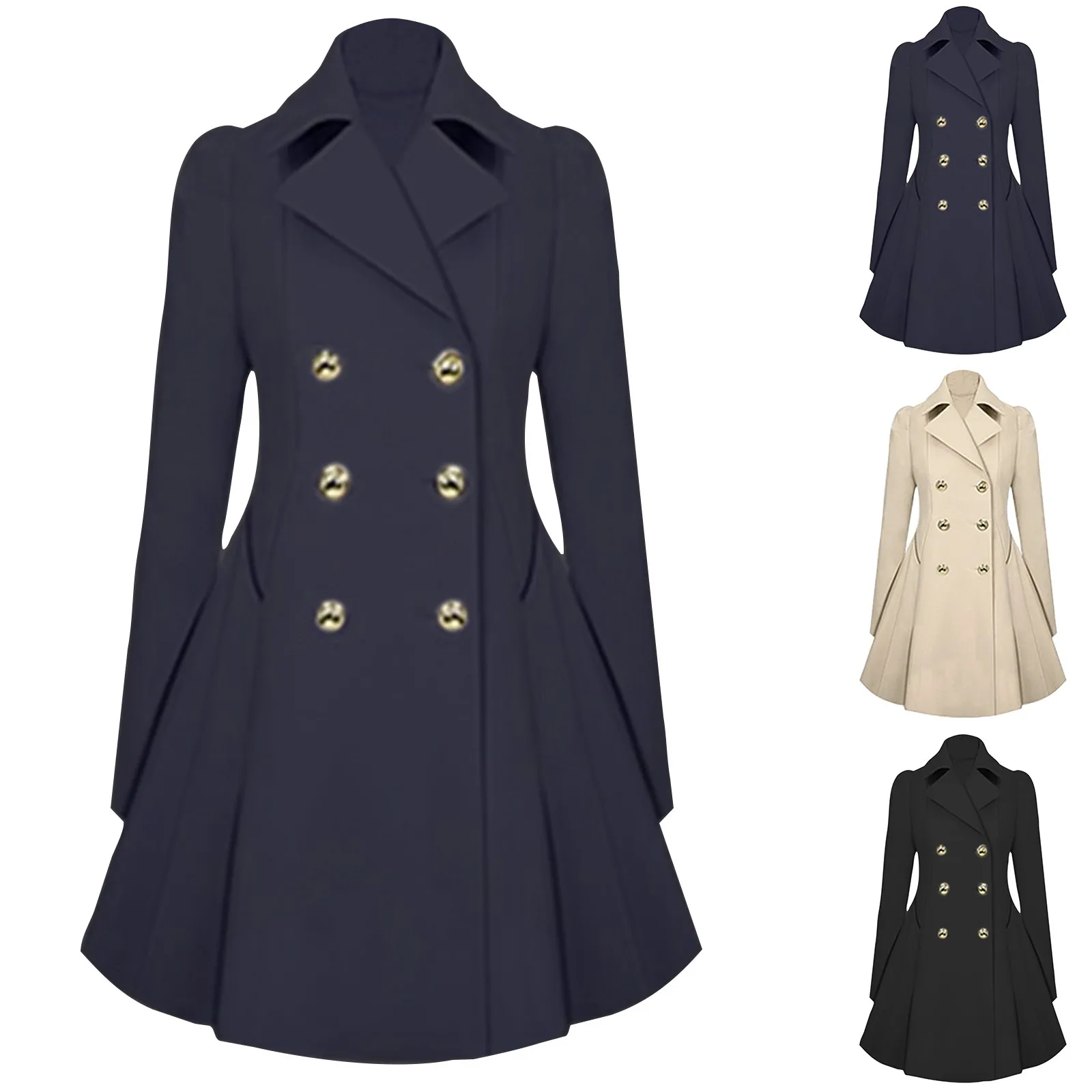 Temperamental Trench Women's Double Breasted Solid Tie Waist Luxury Pea ...