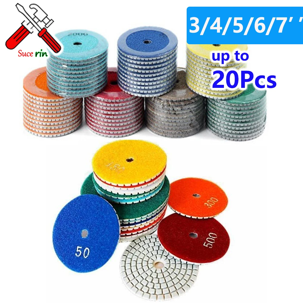 20-1Pcs 3/4/5/6/7Inch Diamond Polishing Pads Dry/Wet Buff Disc Abrasive ...