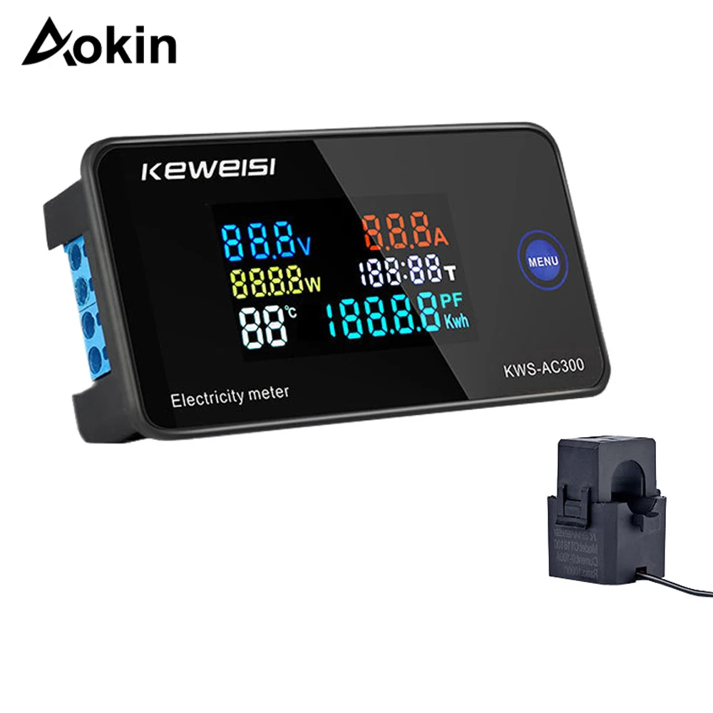 Kws-ac300 Digital Ampermeter Power Energy Voltmeter Ammeter Ac 6in1 220v 110v 50v~300v 100a Volt ...
