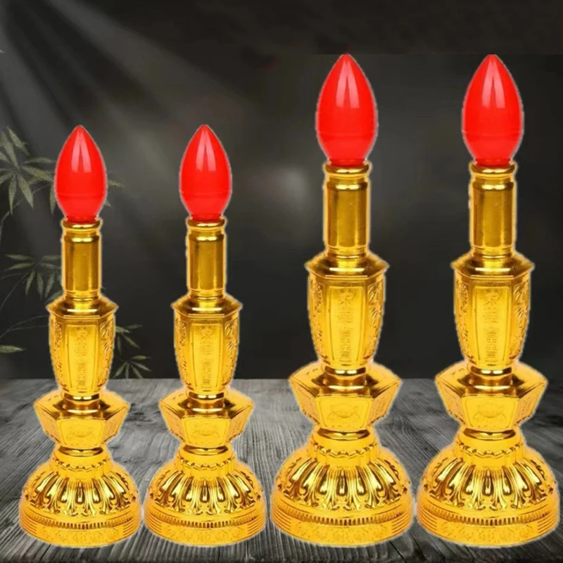 2x Electric God of Wealth Lamp Red Flash led Candlestick Supply Buddha ...