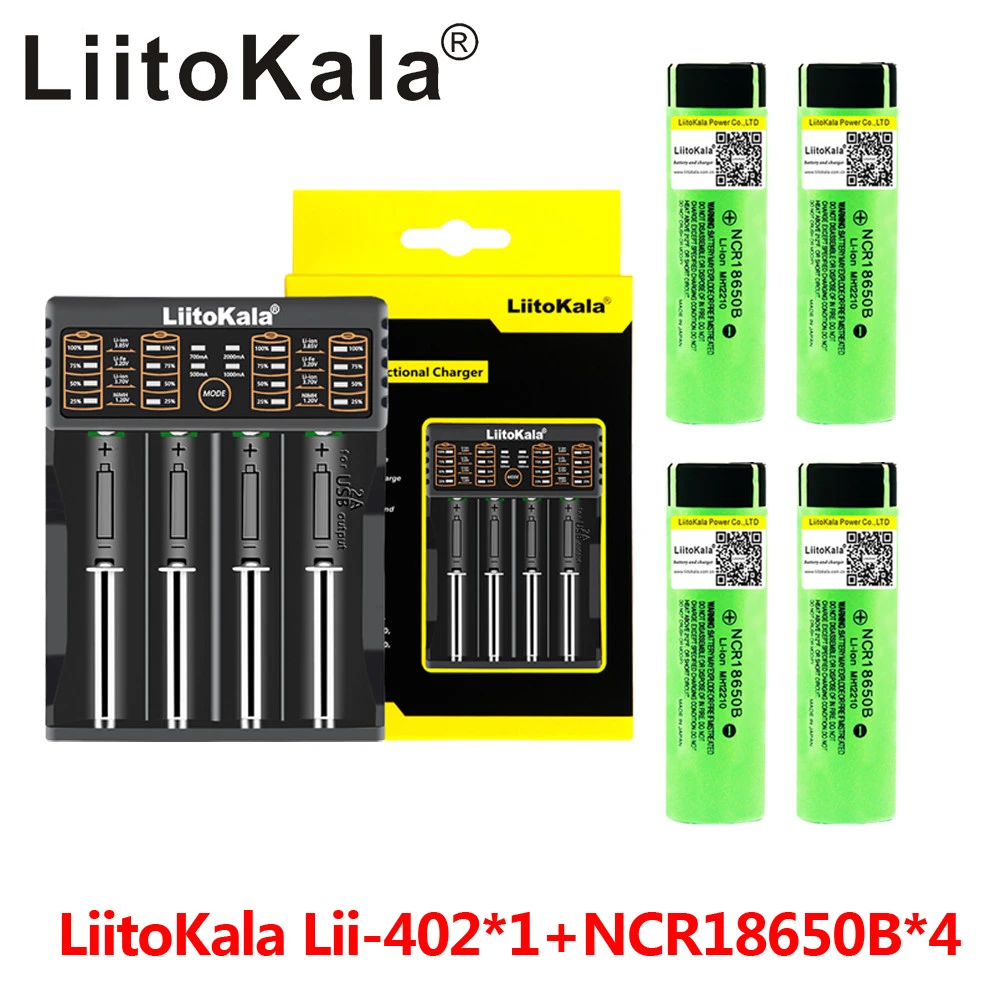 LiitoKala Lii 402 USB 18650/26650 Smart Charger + 4pcs NCR18650B 3.7 v 3400mah 18650 Lithium ...