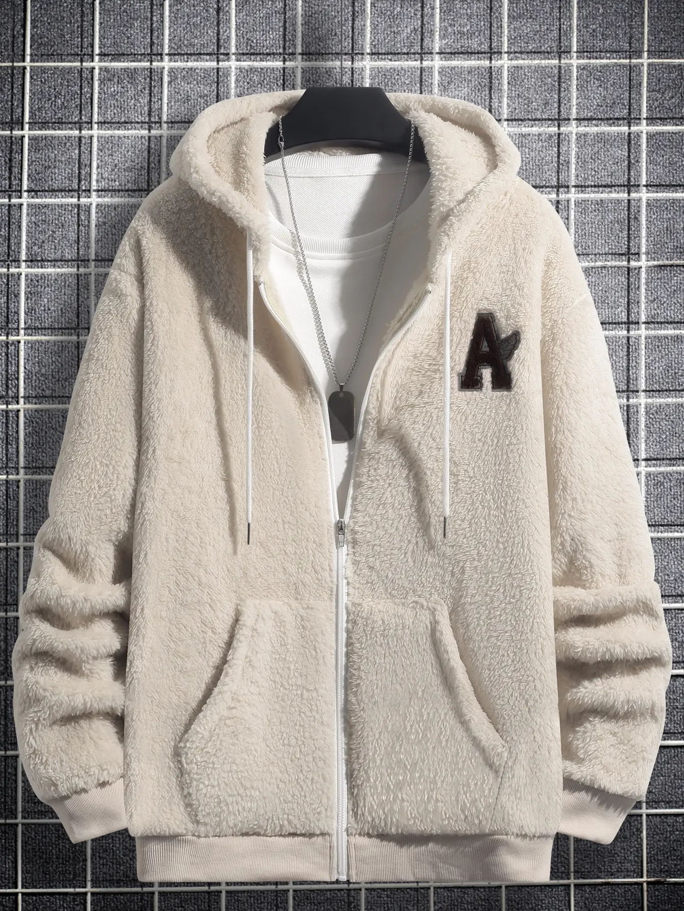 Chaqueta de lana con capucha para hombre, chaqueta con bordado de ...