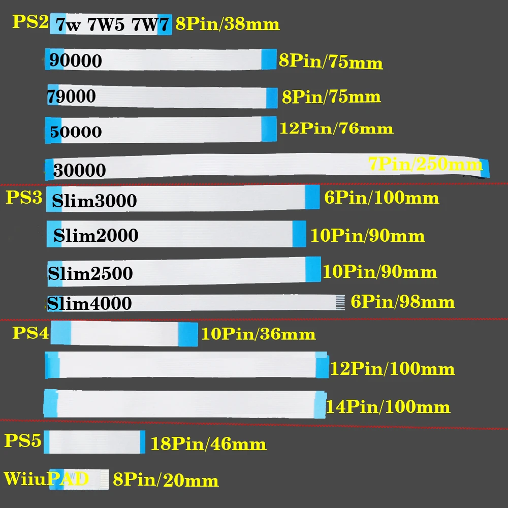 2/5/10pc 6 7 8 10 12 14 18 핀 전원 스위치 리본 플렉스 케이블 FPC 커넥터 케이블 PS5 PS4 PS3 PS2 WiiuPAD 컨트롤러 플렉스 ...