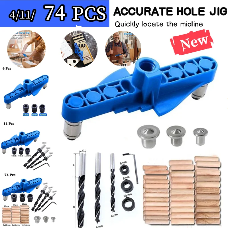 4/11/74 Pcs Woodworking Pocket Hole Fixture 6/8/10mm Self-Centering ...