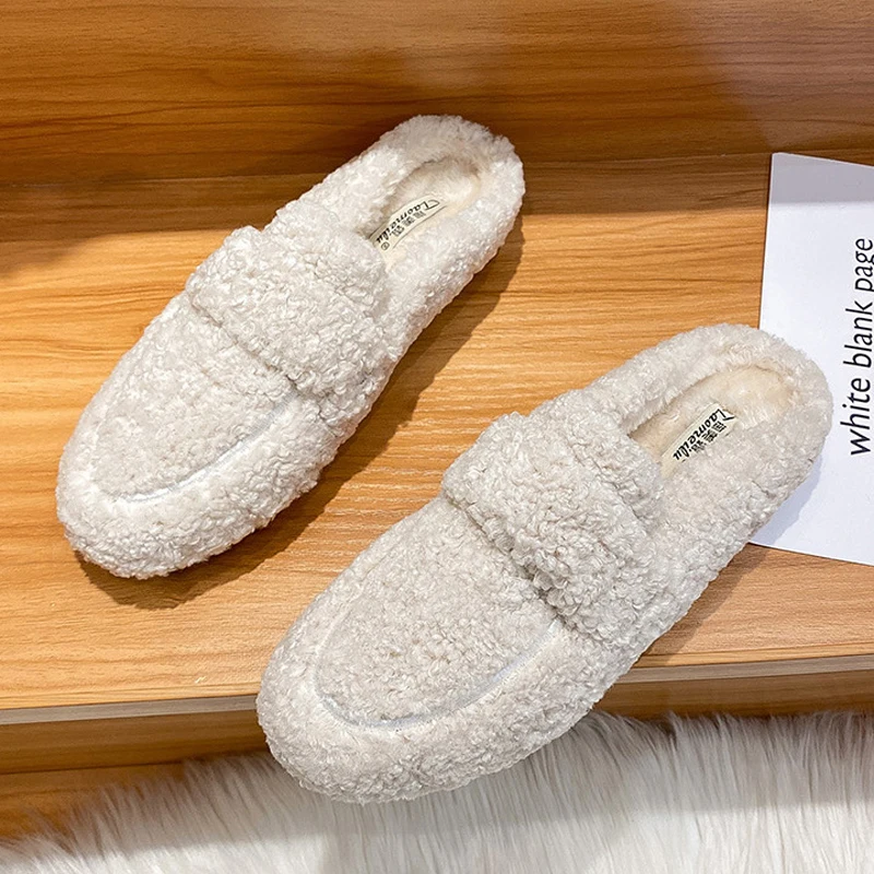 2022-Curly-Lambswool-Shoes-Ladies-White-Fur-Slippers-Femmes-Slip-On ...