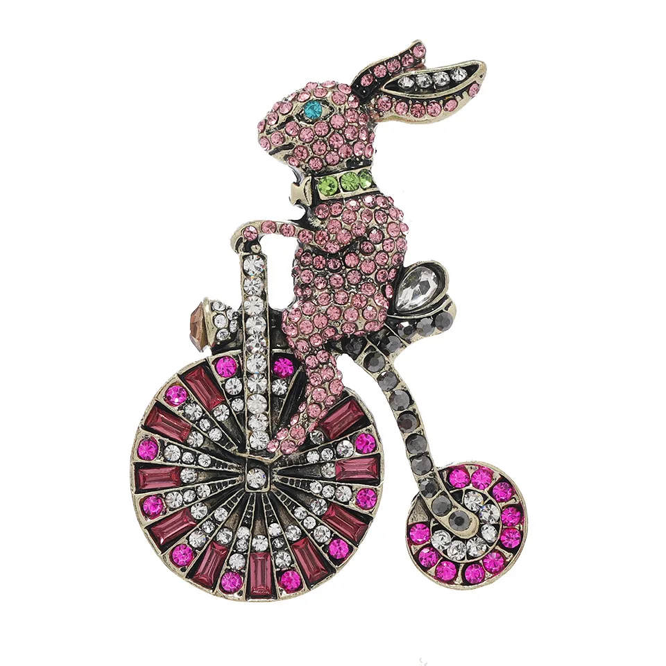 Luxury-Full-Rhinestone-Riding-Bike-Rabbit-Brooches-For-Women-Lovely ...