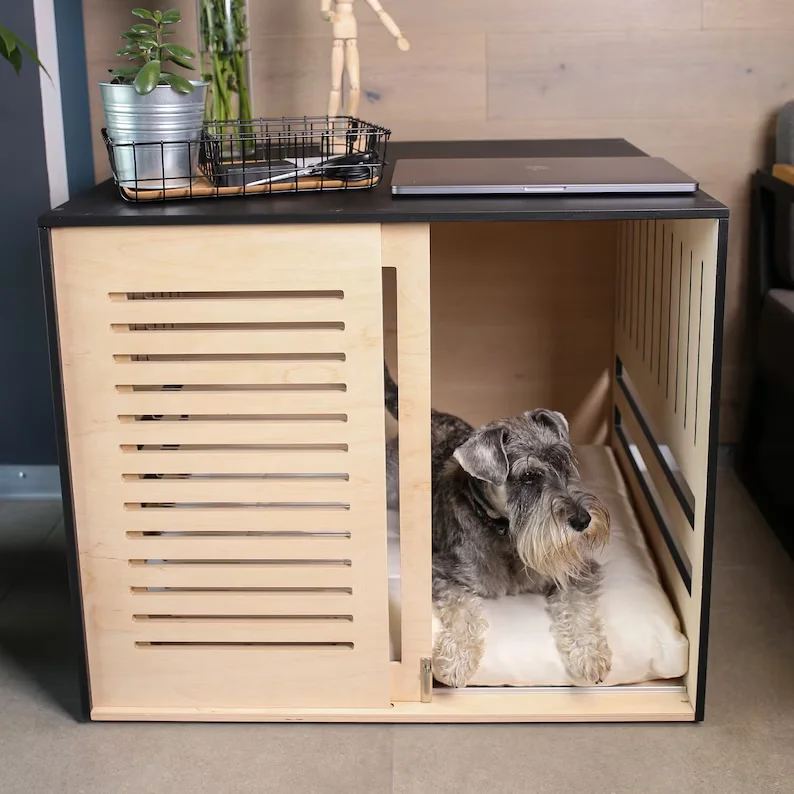 Modern-Wood-Dog-Crate-With-Acrylic-Sliding-Door-Dog-kennel-With-Mat-For ...
