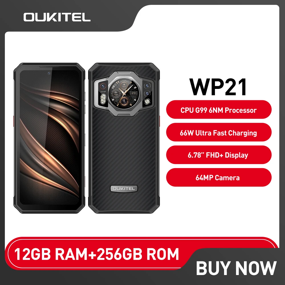 Oukitel WP21 Robusto Visão Noturna Helio G99 Celular 12GB + 256GB 64MP Câmera 9800mAh bateria ...