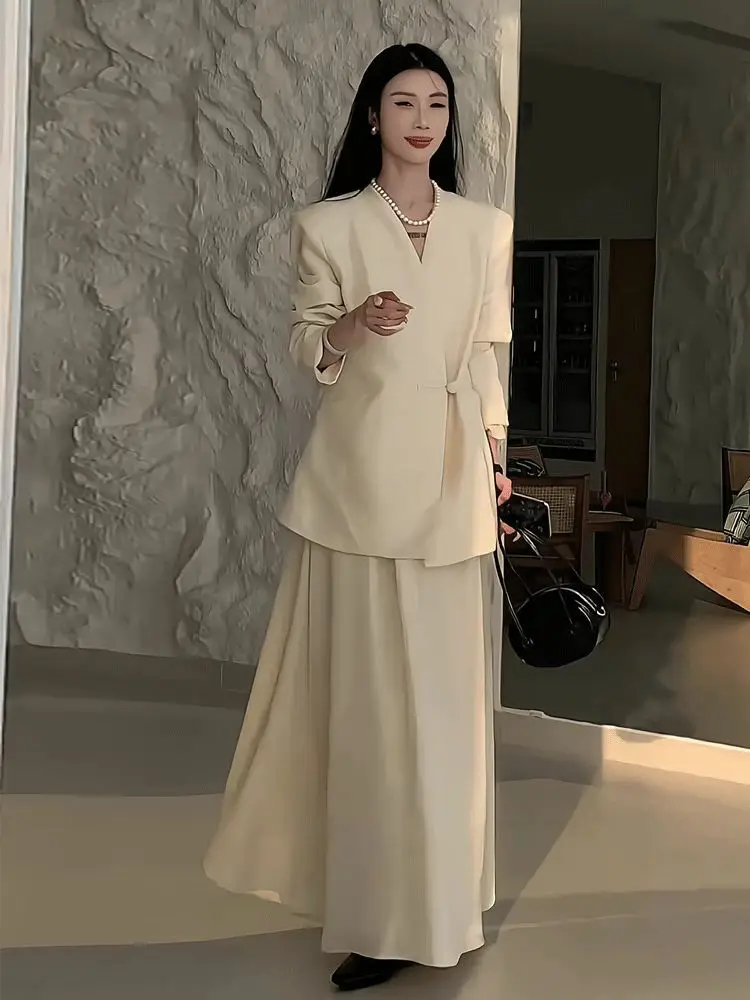 Lnsozkdg-Spring-Minimalist-Two-Piece-Set-Women-V-neck-Long-Sleeve ...