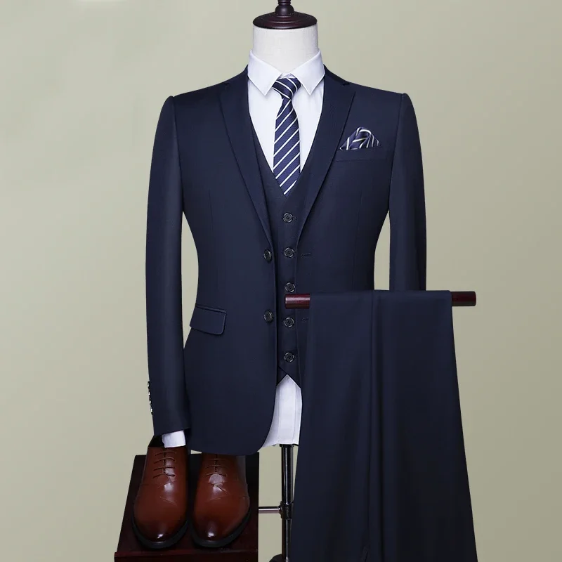 Plus Size Summer Thin Suit Set Men Business Solid Color Slim Wedding ...