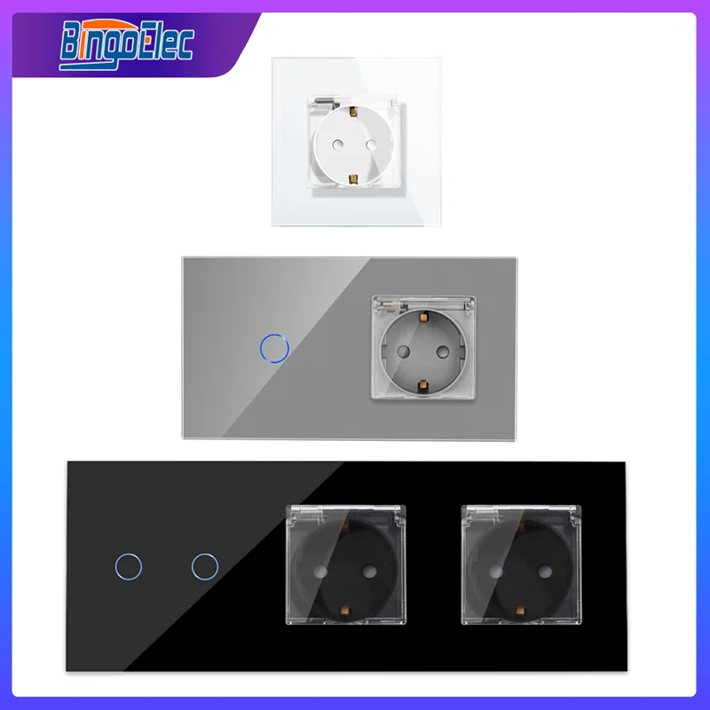 Bingoelec Light Touch Switch with Waterproof Socket Crystal Glass Panel ...