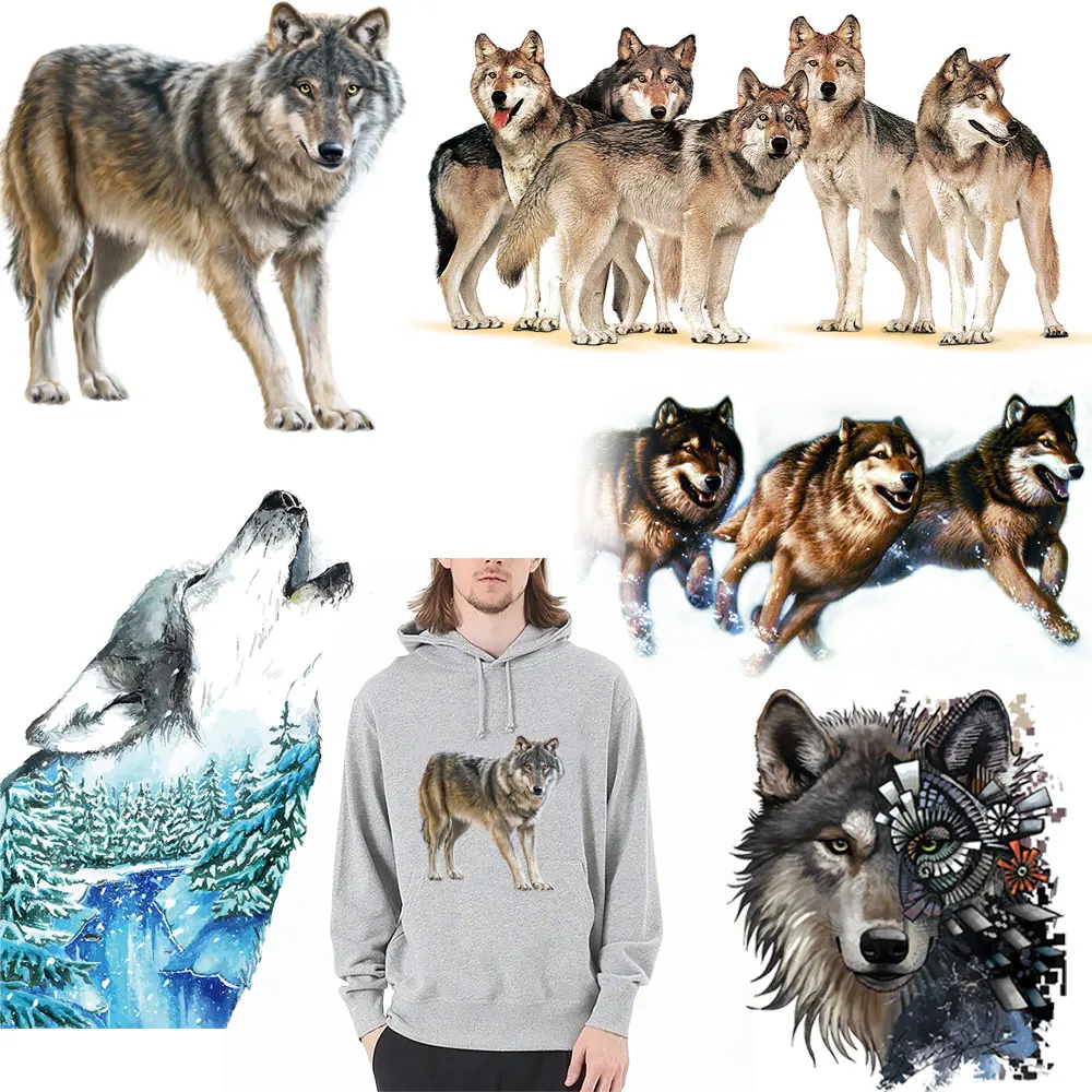 Wolf Iron on Patches For Clothes Heat Transfer Thermal stickers Stripes ...