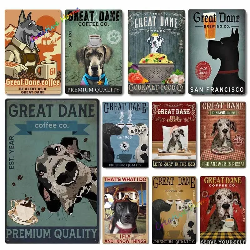 Great-Dane-Funny-Metal-Tin-Sign-Great-Dane-Coffee-Co-Beautification ...