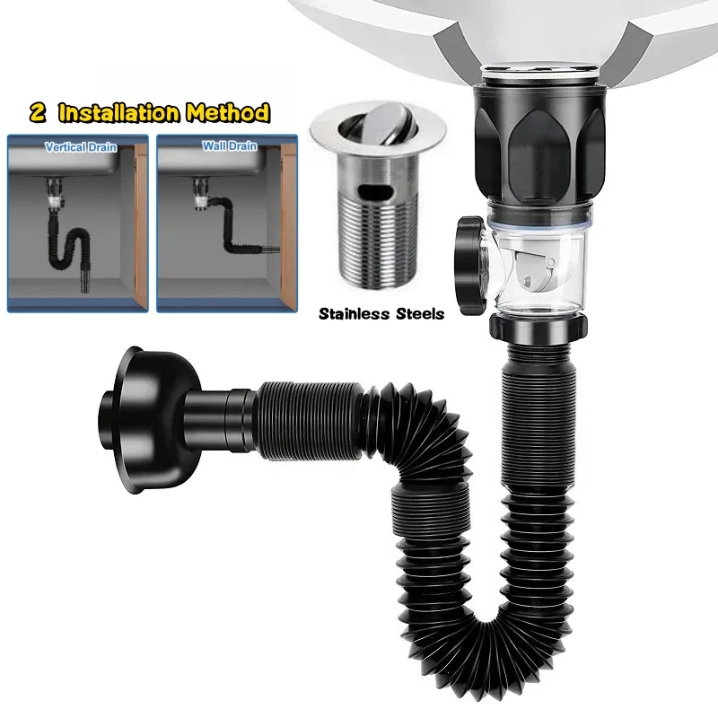 Stainless-Flip-Top-Kitchen-Sink-Drain-Retractable-Deodorizing-Filter ...