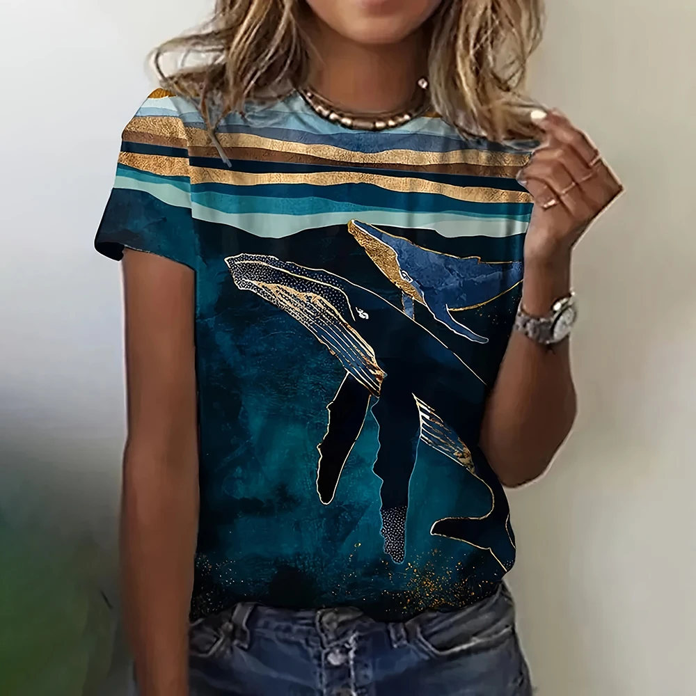Whale-Print-Women-s-T-Shirts-Fashion-Casual-Women-Plus-Size-Short ...