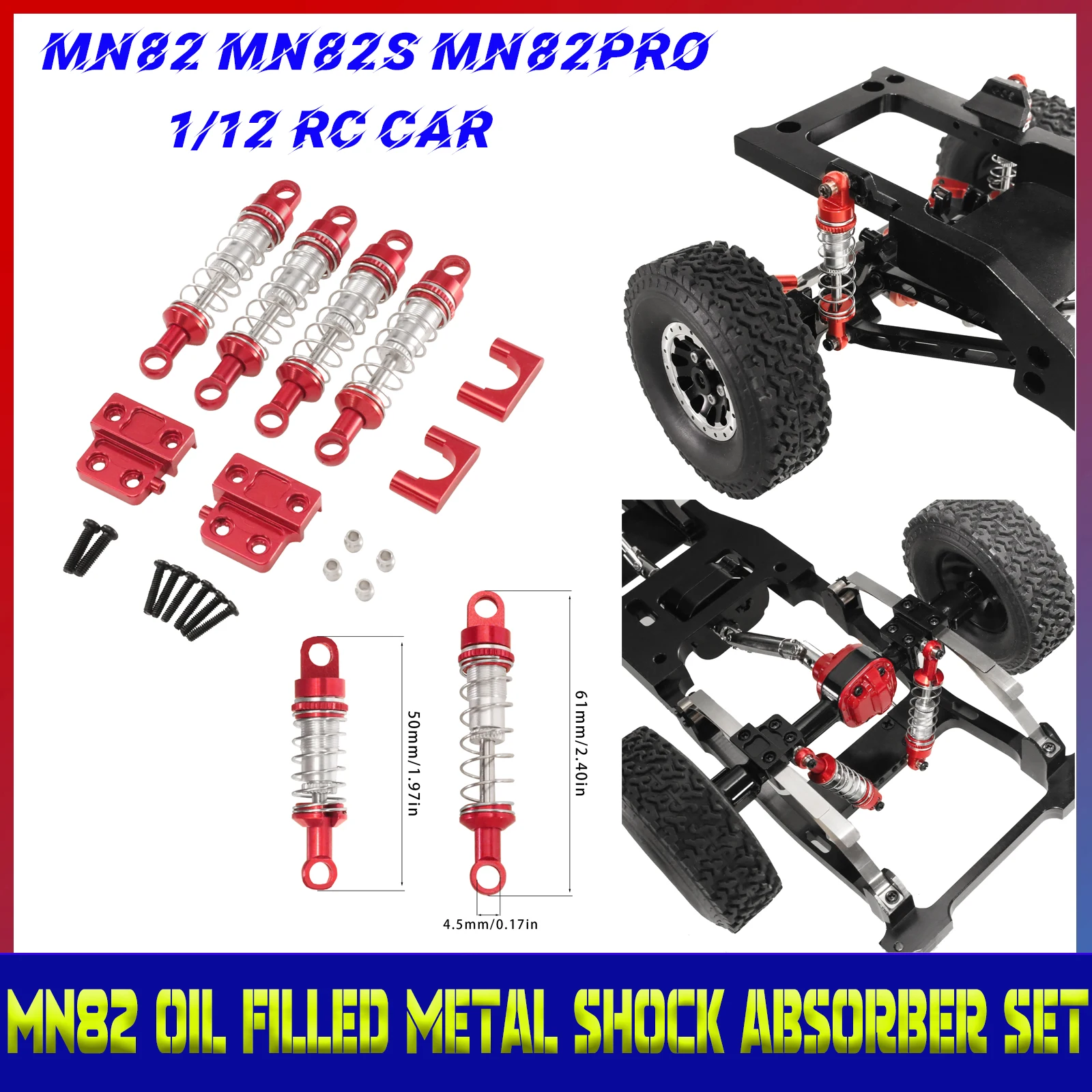 60mm Oil filled Shocks all metal set MN model MN82 82s 82Pro LC79 ...