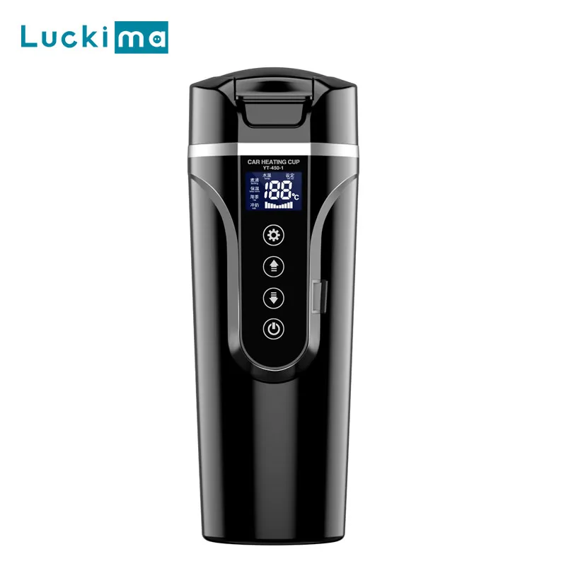 스마트 자동차 전기 주전자 휴대용 가열 컵 커피 차 우유 450ml 자동 여행 보온병 컵 Bpa 프리 Lcd 디스플레이