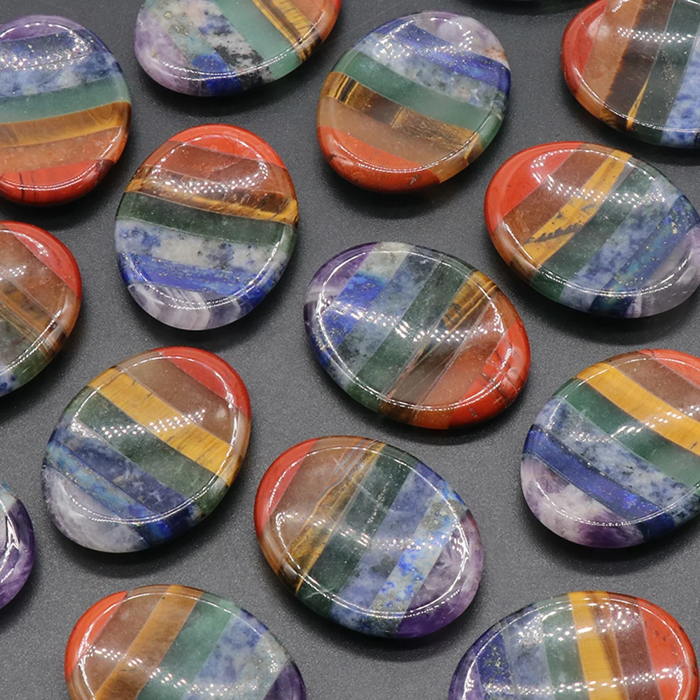 7chakra Worry Stone Colorful Stitching Thumb Stone Natural Crystal ...