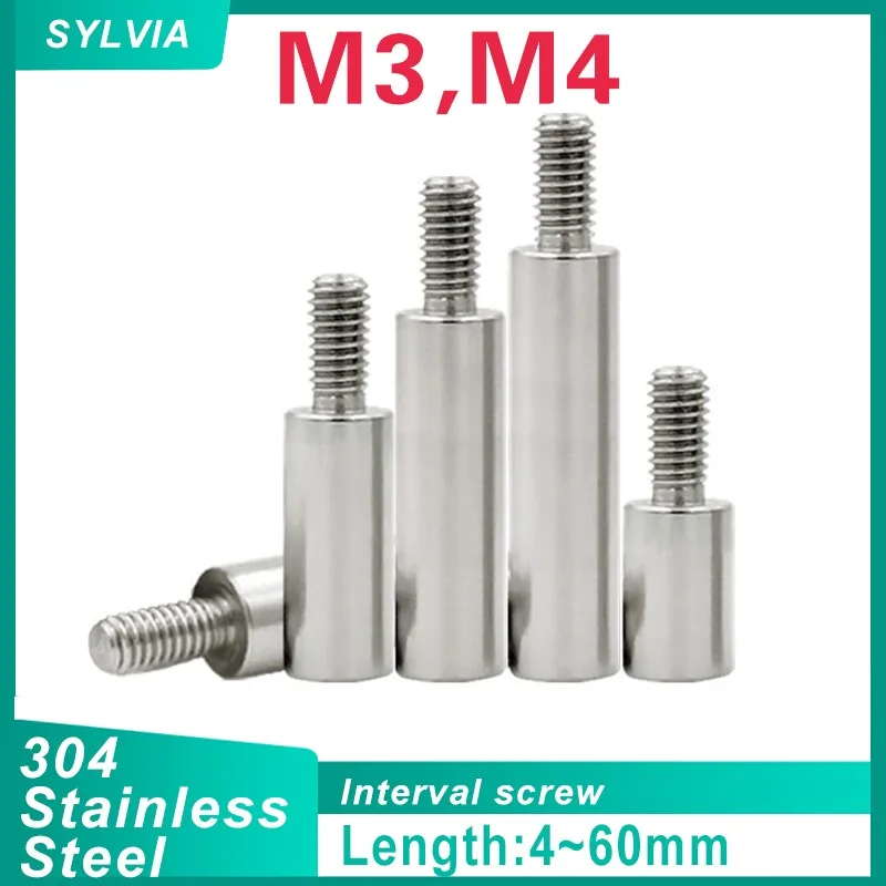 5pcs/lot M3 M4 +6mm thread length 304 Stainless Steel Hex Standoff Male ...