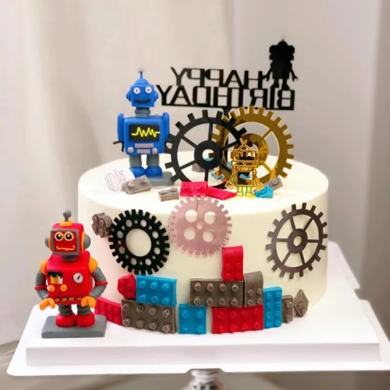 Robot-Cake-Topper-DIY-Robots-Ornament-Gear-Happy-Birthday-Cake ...