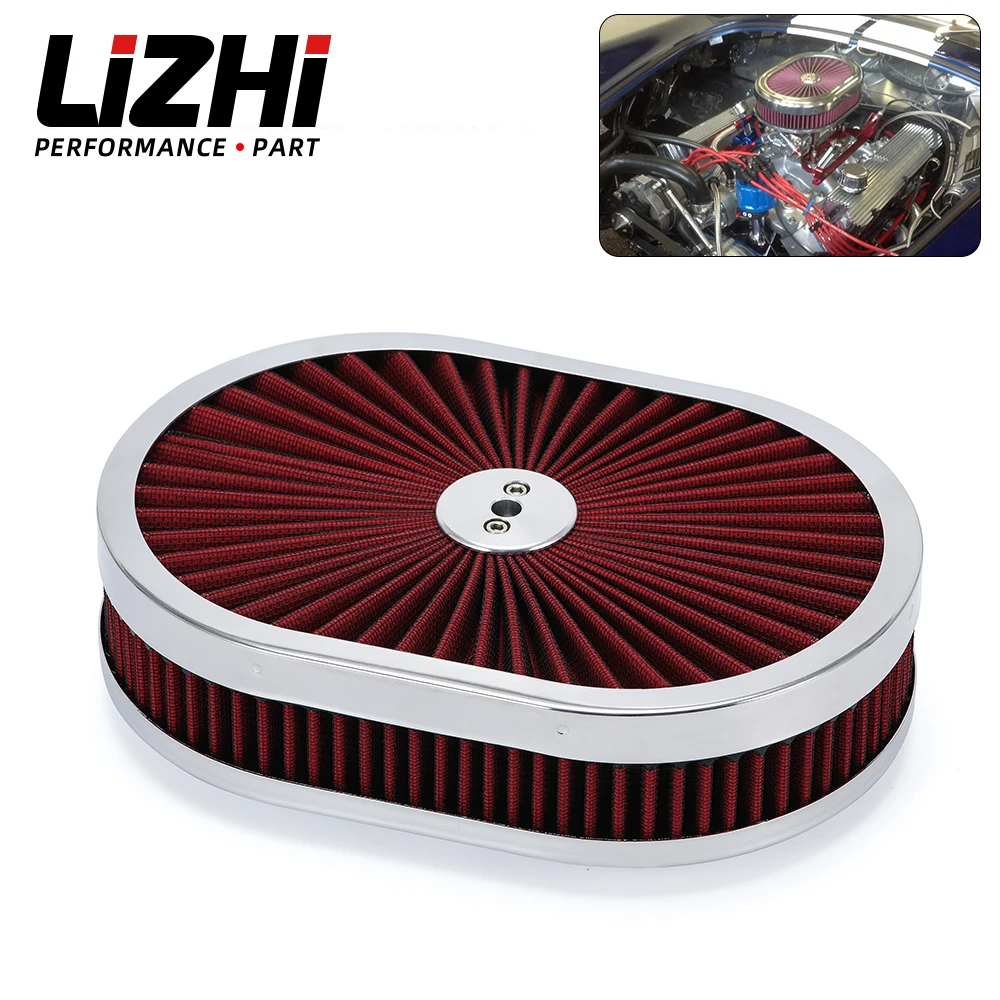 12"x2" Oval Air Cleaner Filter Assembly 5-1/8" Carb Neck w/ Flow-Thru ...
