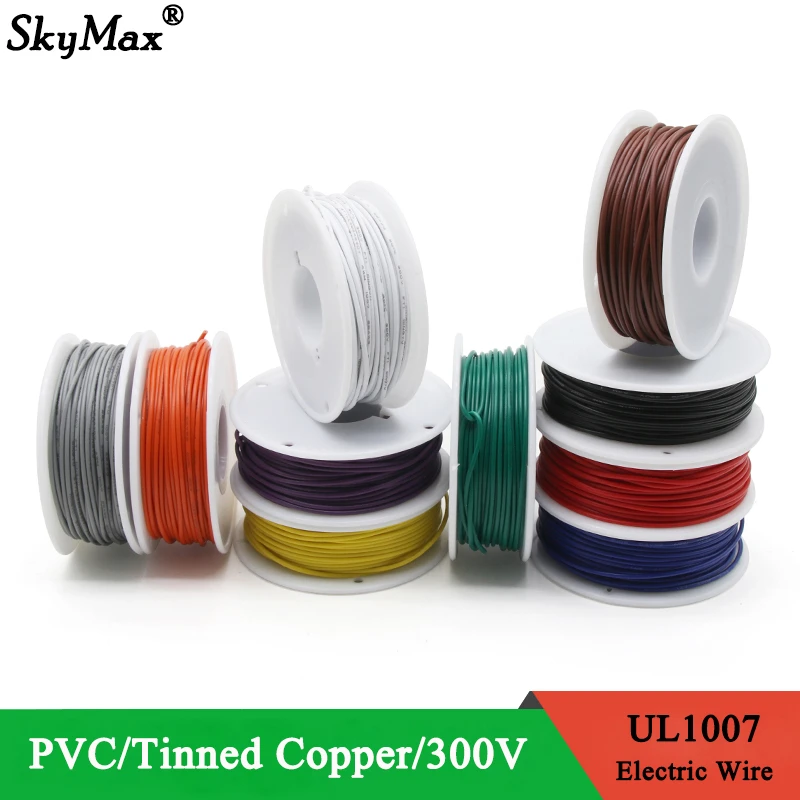 UL1007 Electric Wire In Roll 30/28/26/24/22/20/18/16AWG PVC Insulated Tinned Copper Cable LED ...