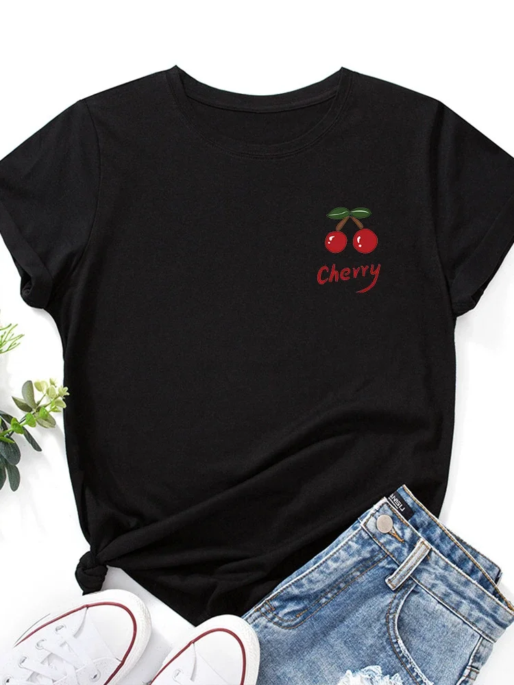 On-Chest-Red-Cherry-Print-Women-T-Shirt-Short-Sleeve-O-Neck-Loose-Women ...
